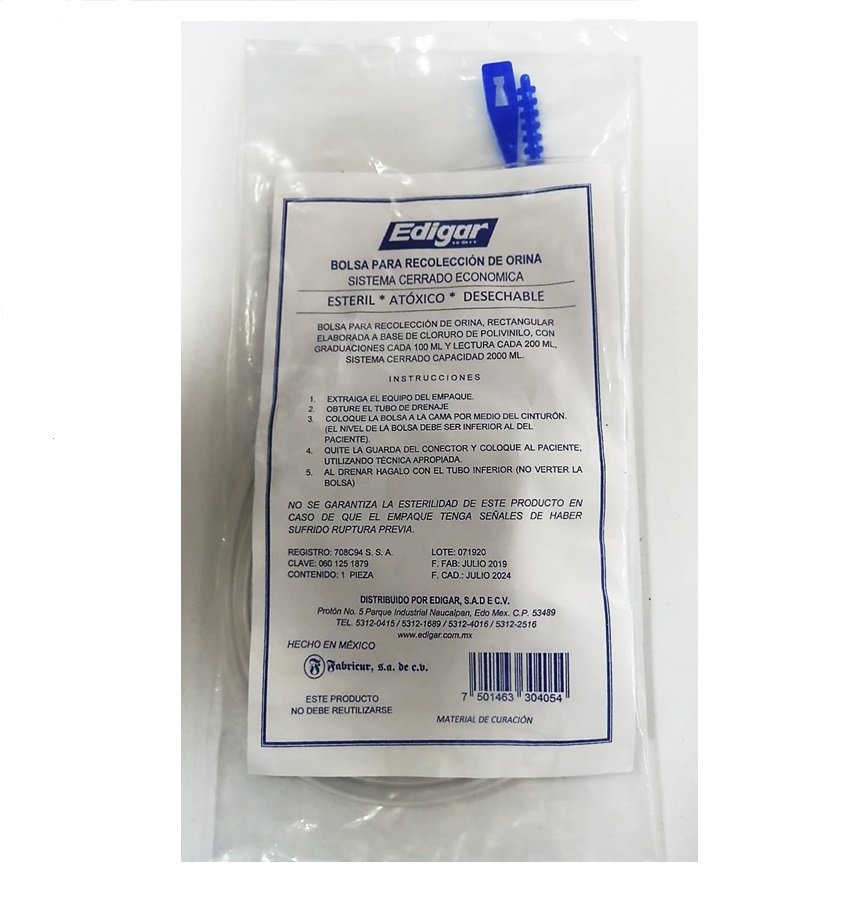 BOLSA PARA RECOLECCION DE ORINA SISTEMA CERRADO PLUS EDIGAR P/CAMA ...